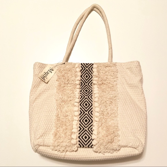 Magid | Bags | Magid Boho Ivory Pompom Canvas Rope Handle Tote | Poshmark